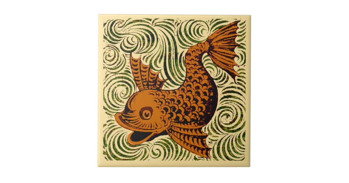 Azulejo Fish Antiguo Tile Antiguo arte | Zazzle.es