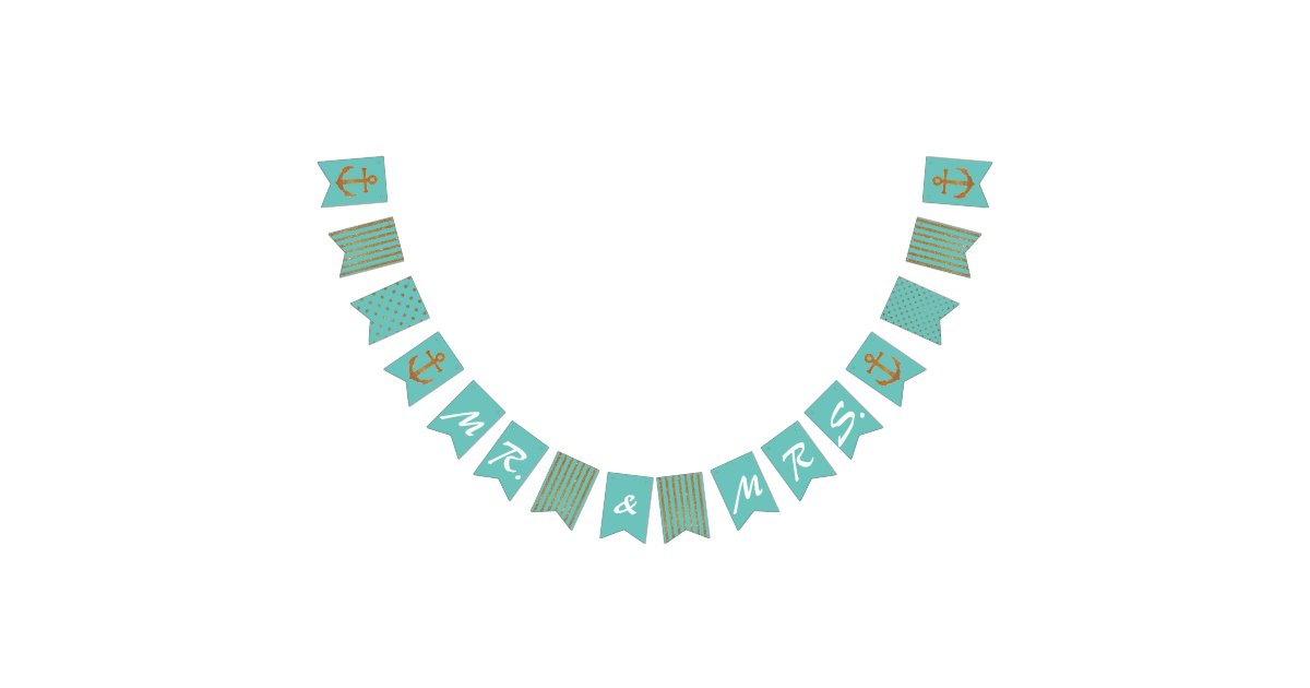 Banderines Bunting Aqua y Gold Nautical Boda | Zazzle.es