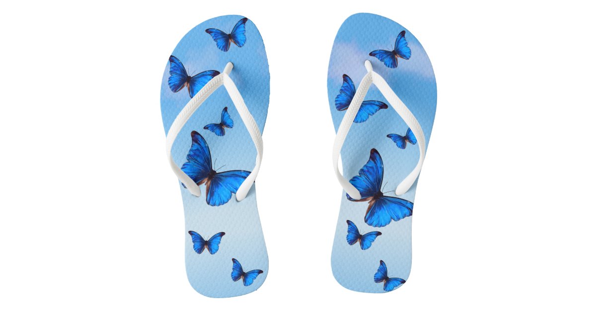 Chanclas Mariposas morfo azules volando en el cielo | Zazzle.es
