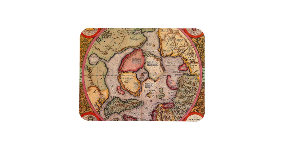 Imán Antique Old World Map, Arctic North Pole, 1595 | Zazzle.es