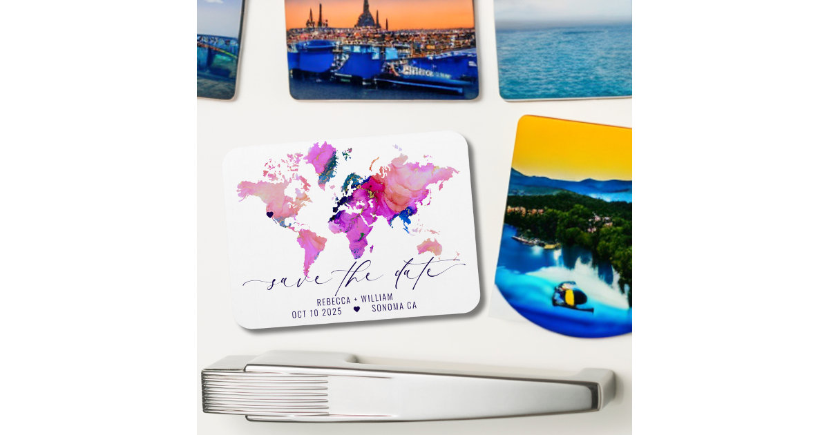 Imán World Map Travel Destination Wedding Save the Date | Zazzle.es