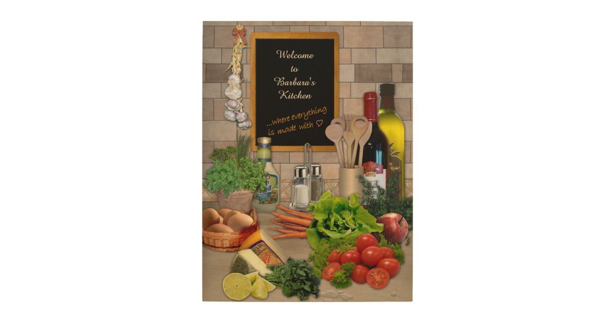 Impresión En Madera Rótulo de cocina de madera con su nombre | Zazzle.es
