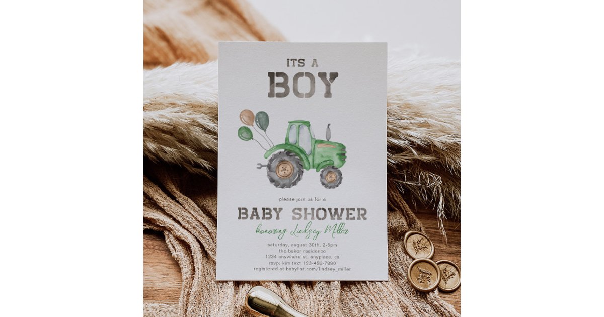 Invitación a Baby Shower de Tractor | Tractor verd | Zazzle.es