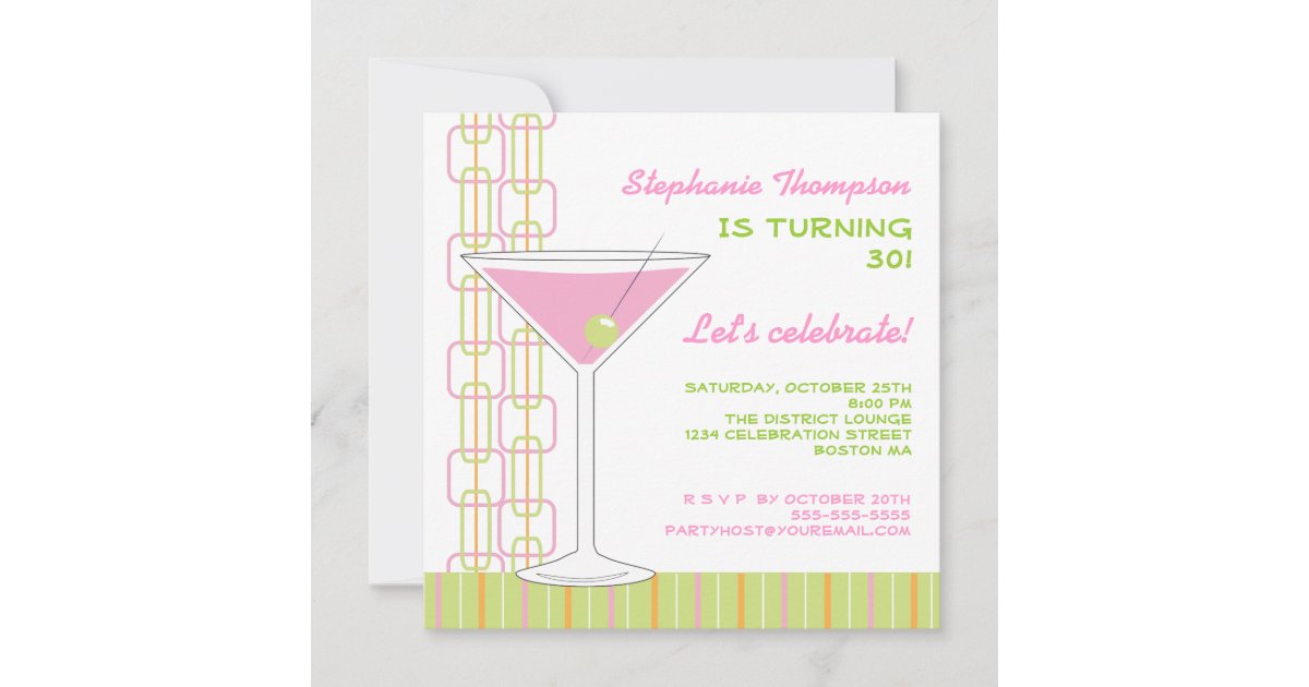 Invitación a fiesta de cumpleaños de Martini Rosa | Zazzle.es