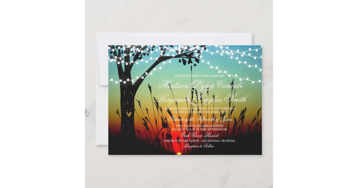 Invitación a la boda del atardecer en un árbol rús | Zazzle.es