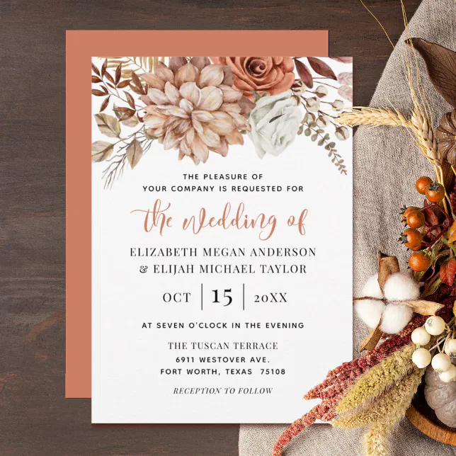 Invitación a la boda floral Rust Terracotta Fall | Zazzle.es
