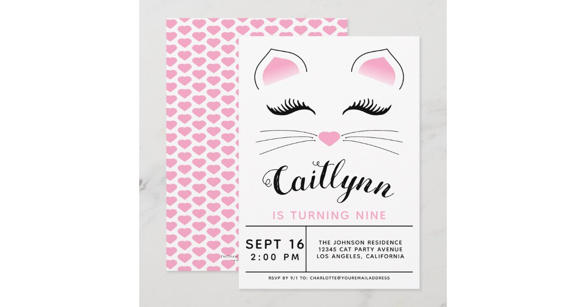 Invitación a la fiesta de cumpleaños de Glam Cat | Zazzle.es