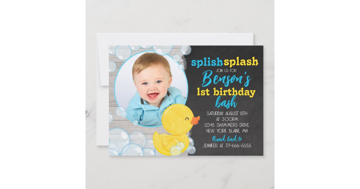 Invitación Acuarela Rubber Duck Chalkboard Foto Cumpleaños | Zazzle.es