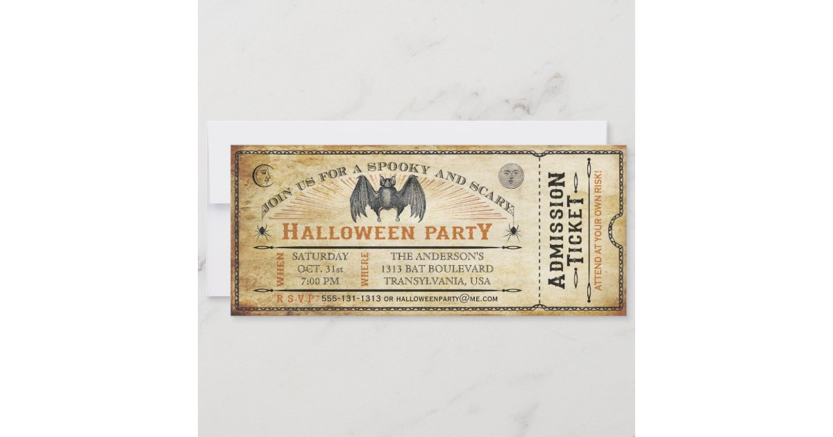 Invitación al billete de halloween de vintage Bat | Zazzle.es