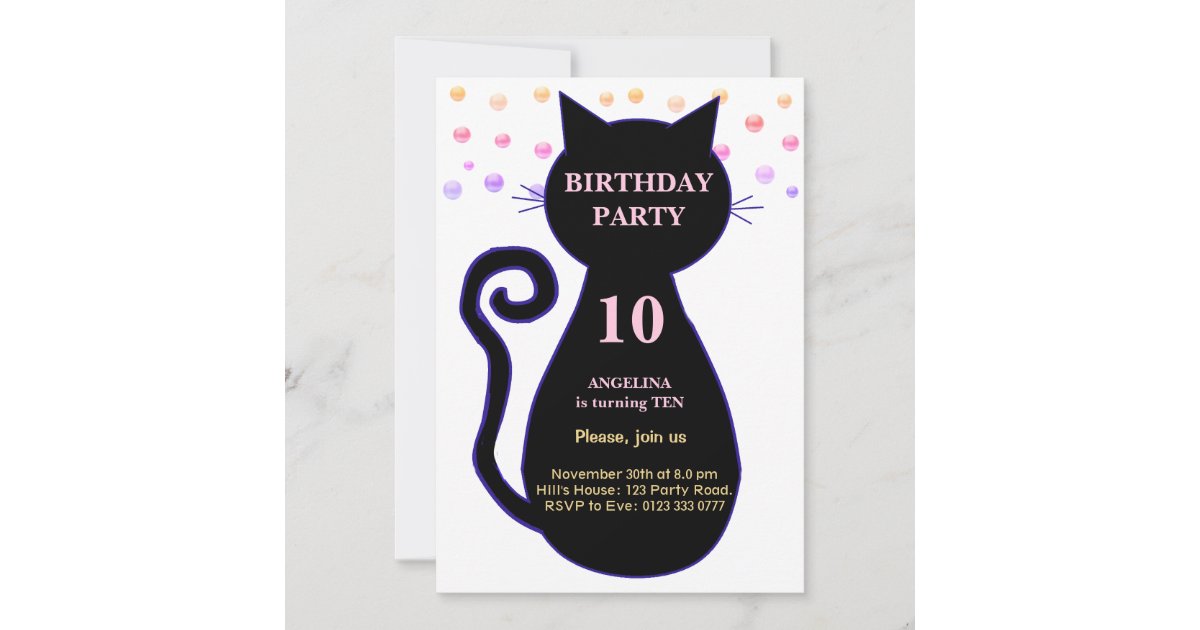 Invitación al cumpleaños de Cat & Multicolored Con | Zazzle.es