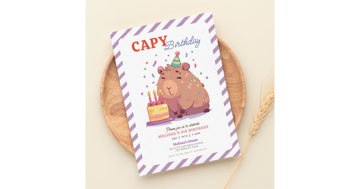 Invitación al cumpleaños de Cute Capybara | Zazzle.es