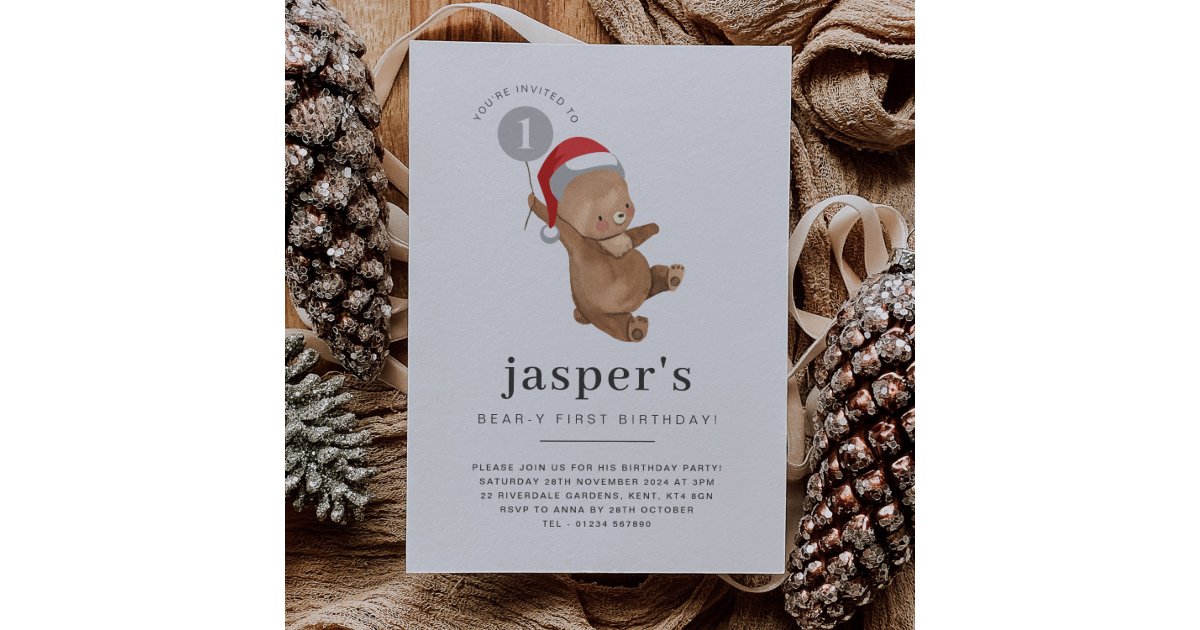Invitación al primer cumpleaños del Bear Balloon S | Zazzle.es