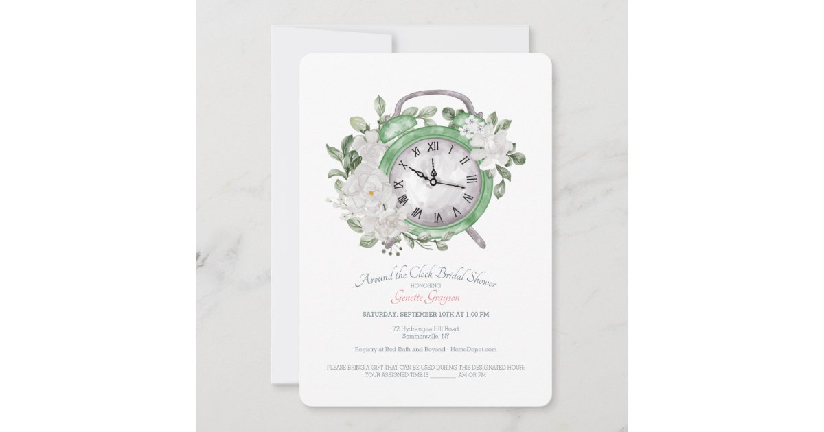 Invitación Alrededor del reloj Bridal Shower Green Invitation | Zazzle.es
