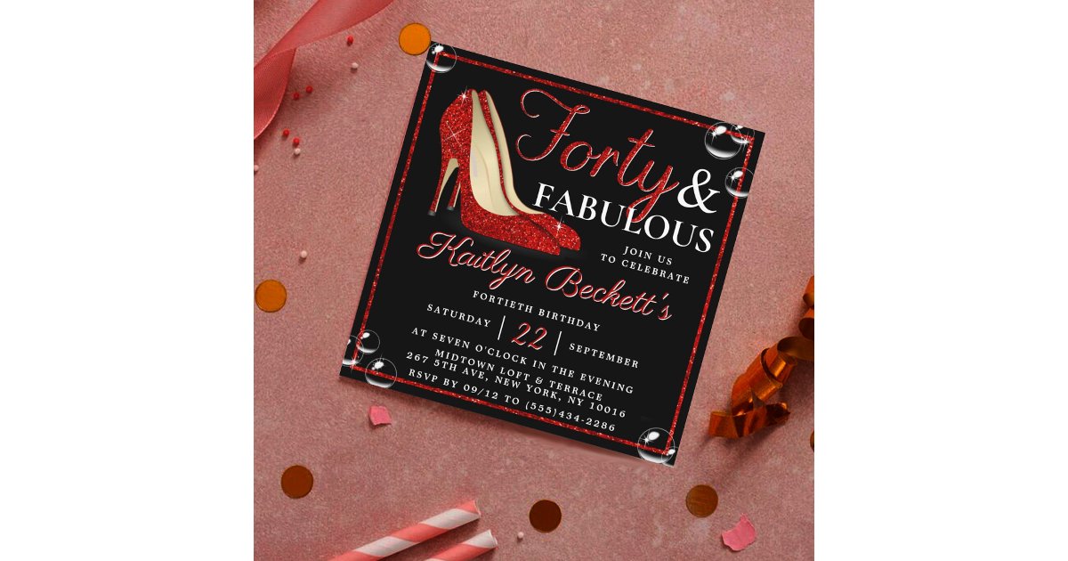 Invitación Altos talones de Purpurina rojo | Cuarenta y fabul | Zazzle.es
