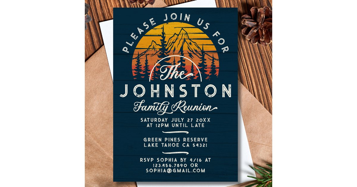 Invitación Árbol de atardecer retro de la reunión de familia | Zazzle.es