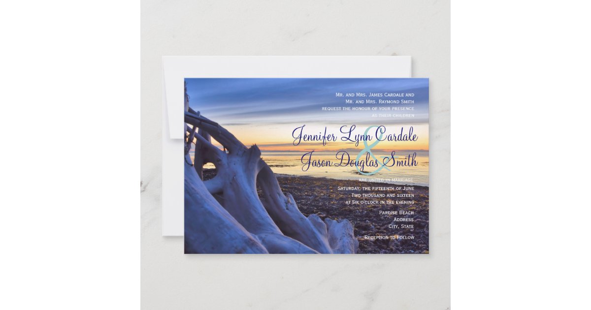 Invitación Atardecer en la boda de la noche de la playa | Zazzle.es