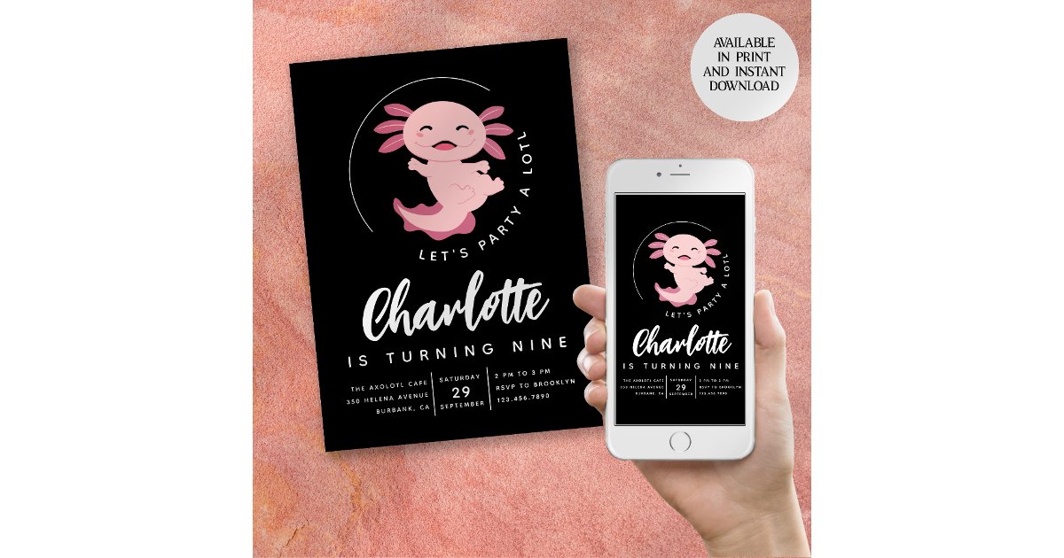 Invitación Axolotl Let's Party Alotl Birthday Party | Zazzle.es