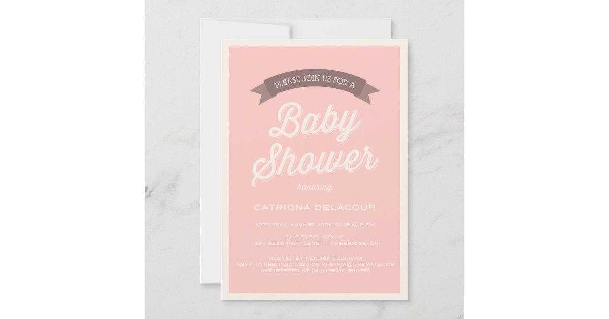 Invitación Baby Shower de tipografía de color rosa | Zazzle.es