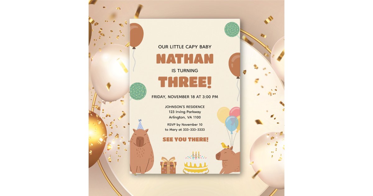 Invitación Bebé capy marrón Capybara Kids Divertido cumpleaño | Zazzle.es