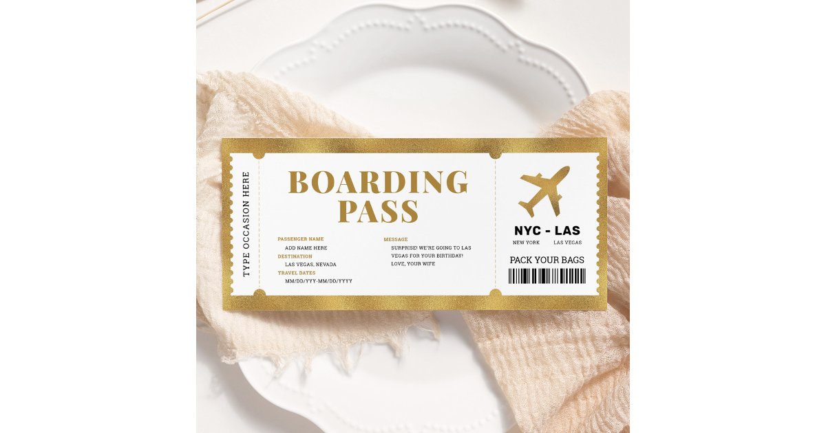 Invitación Billete de regalo para el avión de Surprise Gold B | Zazzle.es