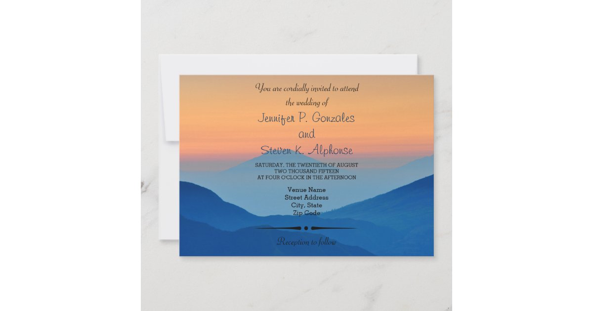 Invitación Boda azul de polvo de la montaña del atardecer | Zazzle.es