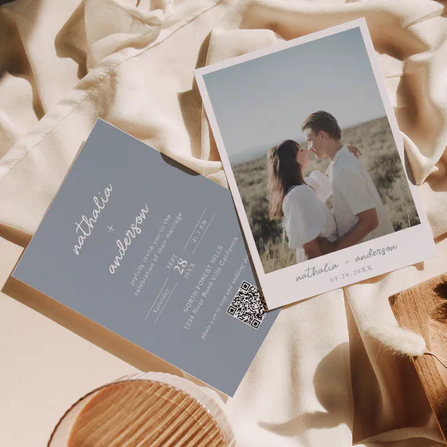 Invitación Boda de código QR con un guión moderno y una foto | Zazzle.es