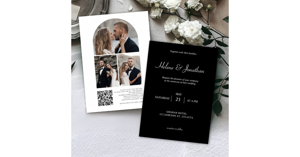 Invitación Boda de código QR de fotografía moderna y negra | Zazzle.es