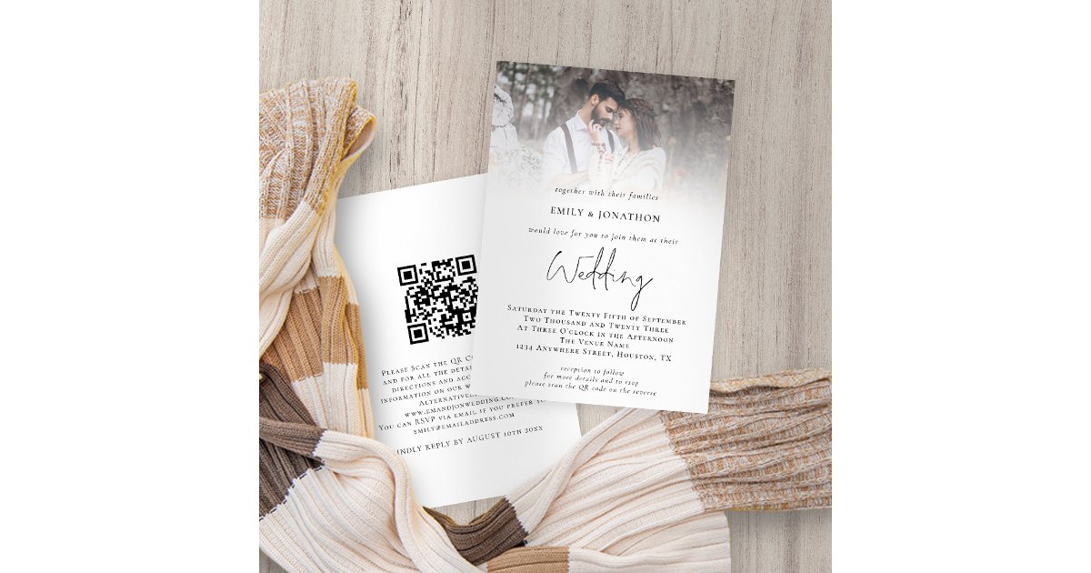 Invitación Boda de código QR de script de superposición de fo | Zazzle.es