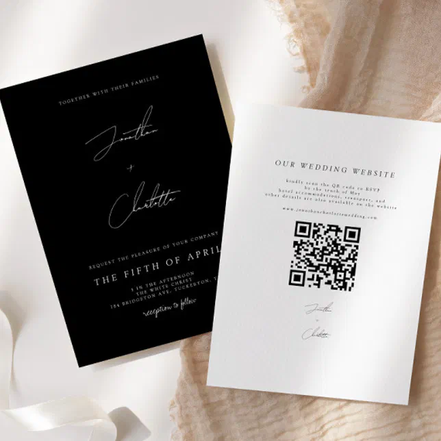 Invitación Boda de código QR negro minimalista | Zazzle.es