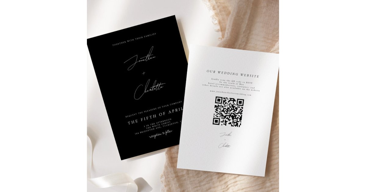 Invitación Boda de código QR negro minimalista | Zazzle.es