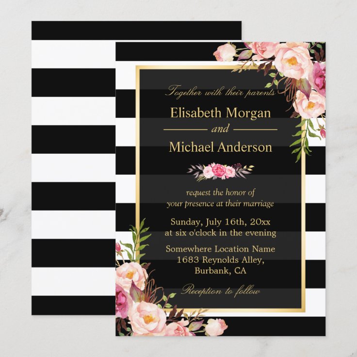 Invitación Boda formal de franjas florales rosadas modernas | Zazzle.es