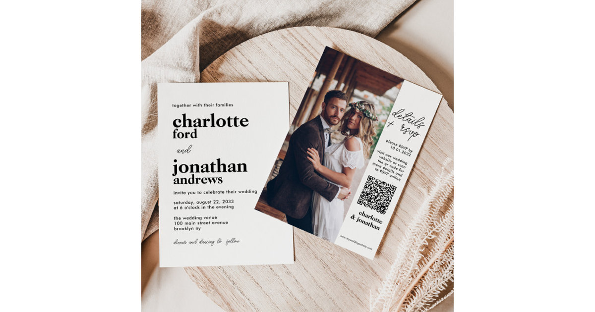 Invitación Boda fotográfico de código QR de tipografía modern | Zazzle.es