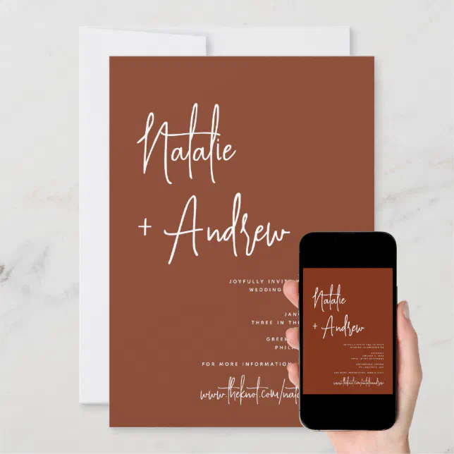 Invitación Boda virtual de Terracotta con script minimalista | Zazzle.es