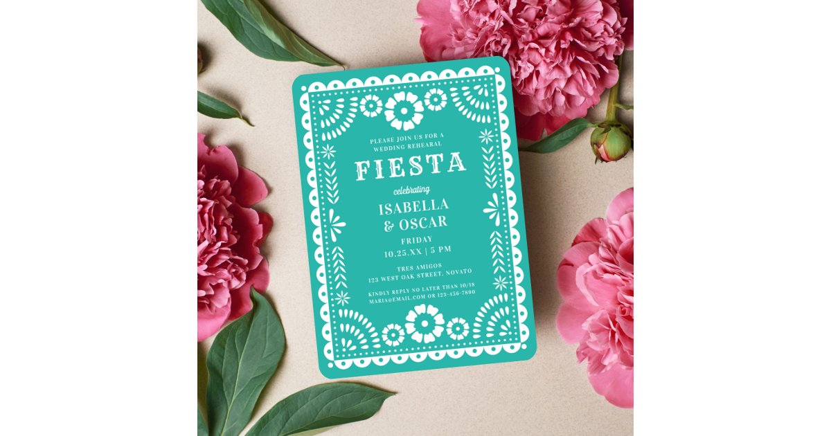 Invitación Bonito Aqua Papel Picado Boda Ensayo Cena | Zazzle.es