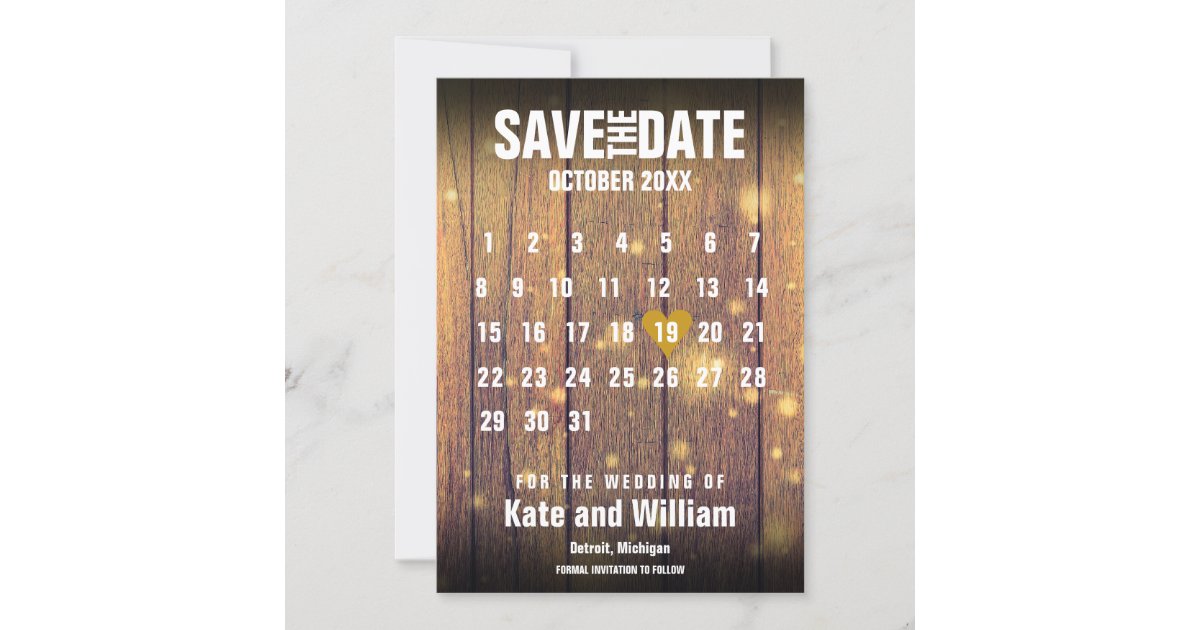 Invitación Calendario de madera rústica salva la fecha | Zazzle.es