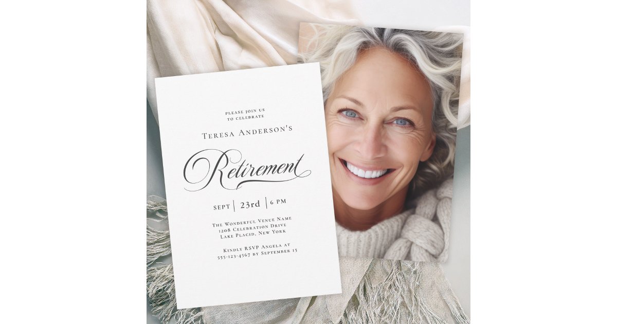 Invitación Caligrafía elegante con Fiesta de retiro fotográfi | Zazzle.es