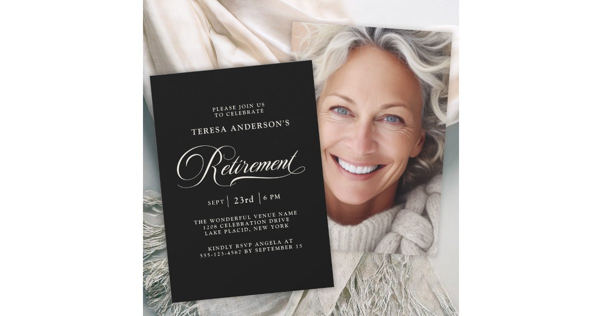 Invitación Caligrafía elegante con Fiesta de retiro fotográfi | Zazzle.es