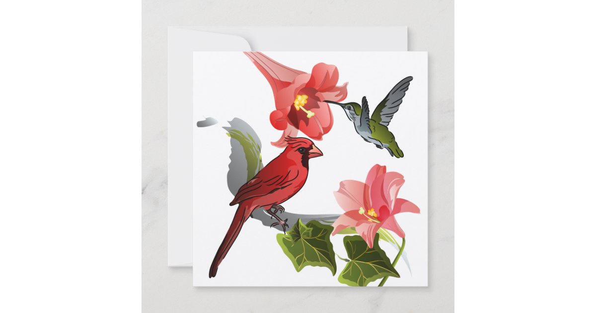 Invitación Cardenal y colibrí con lirios e hiedra | Zazzle.es