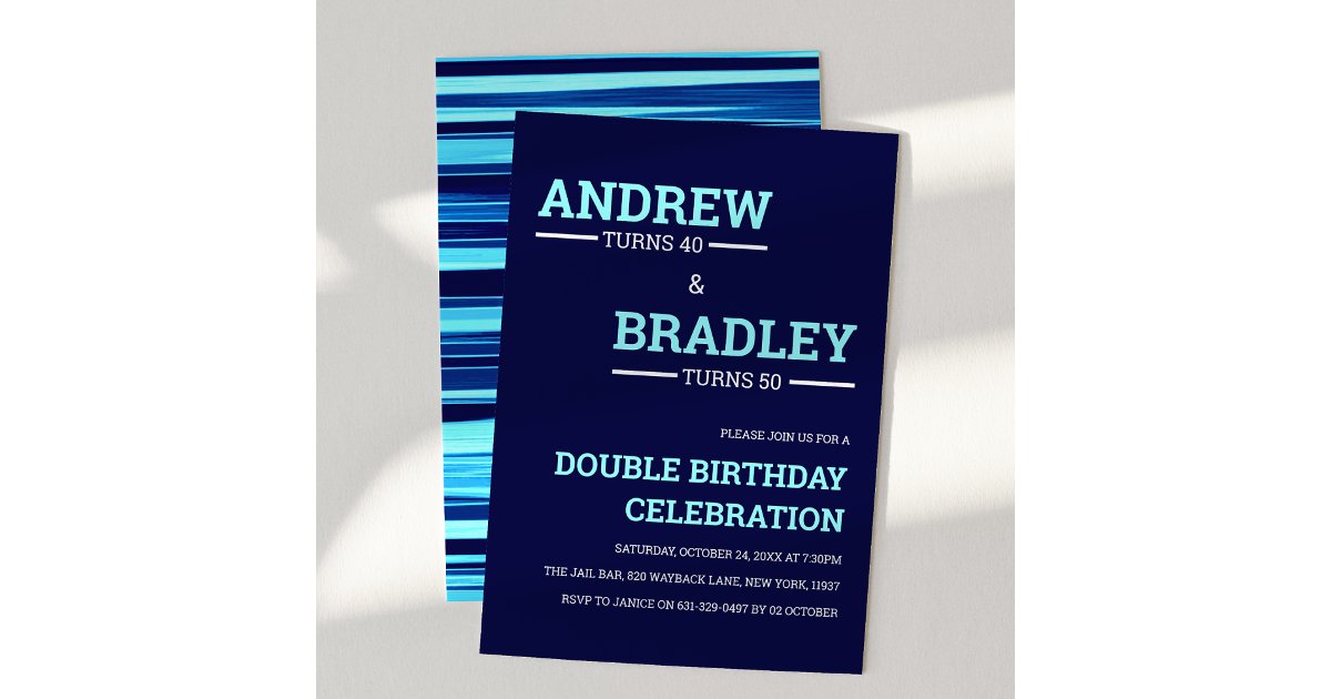 Invitación Celebración de cumpleaños doble azul | Zazzle.es