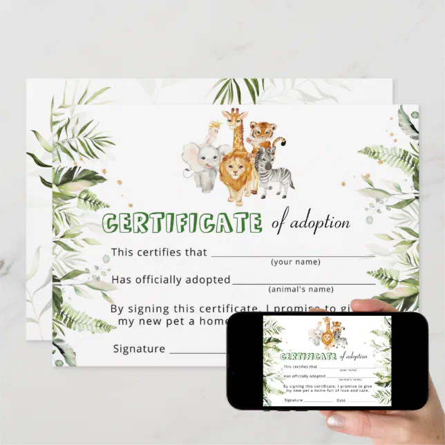Invitación Certificado de adopción de animales salvajes de Sa | Zazzle.es Invitación Certificado de adopción de animales salvajes de Sa | Zazzle.es