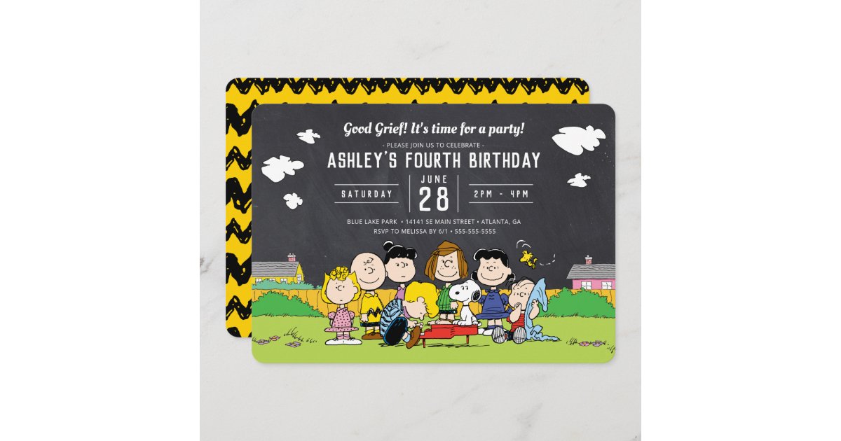 Invitación Chalkboard Peanuts Charlie Brown y cumpleaños de p | Zazzle.es