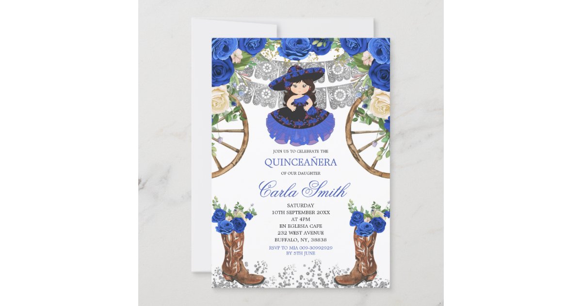 Invitación Charra azul y plateada 15 Anos de la Marina Occide | Zazzle.es