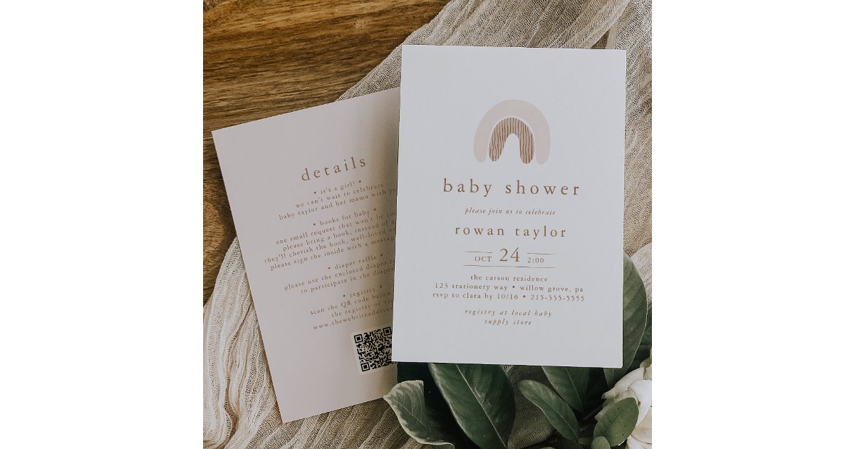 Invitación CHICA de primavera cubana QR Boho Rainbow Baby Sho | Zazzle.es
