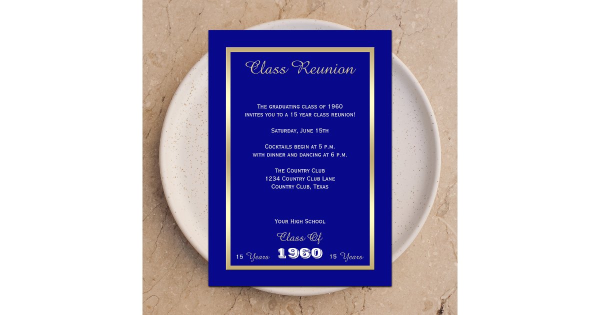 Invitación Clase secundaria Reunión Clásica Oro Azul Acento | Zazzle.es