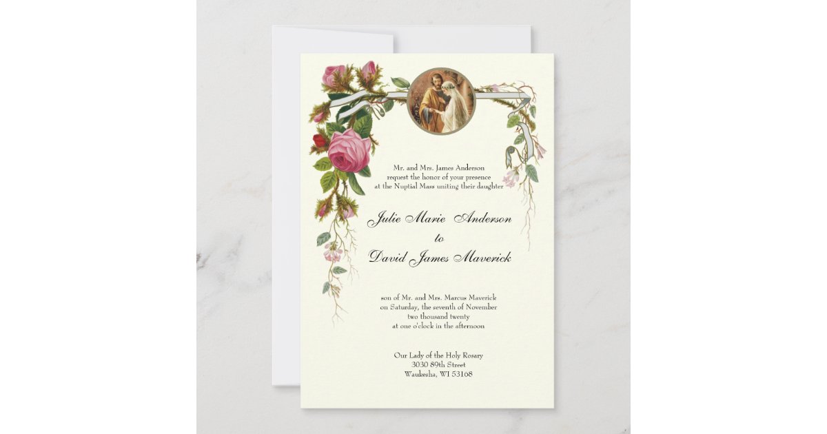 Invitación Clásico Católico Elegante Boda de Rosas de Marfil | Zazzle.es