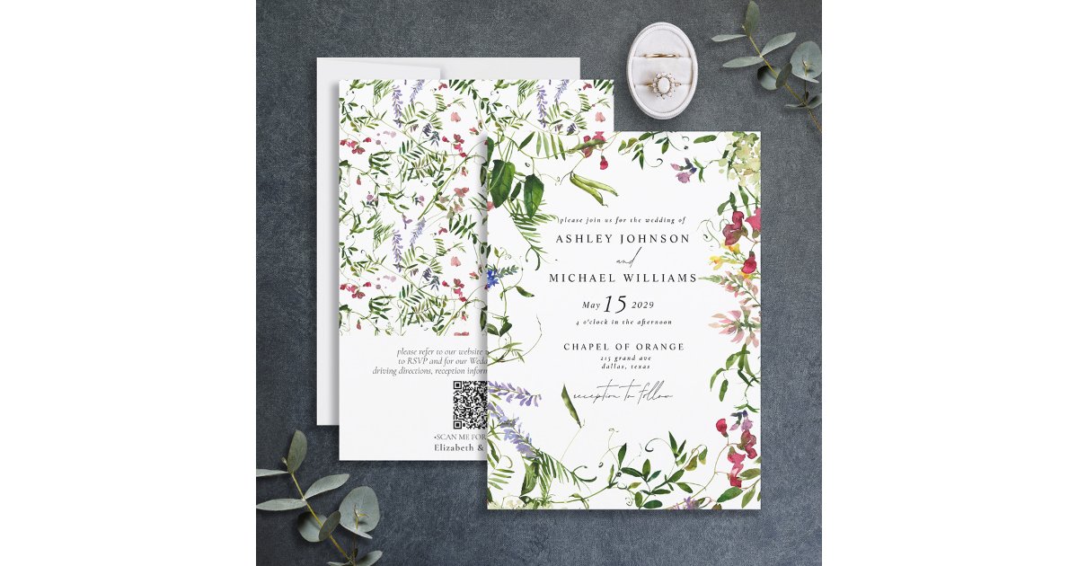 Invitación Código QR Boda florín silvestre moderno | Zazzle.es