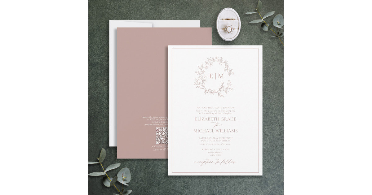 Invitación Código QR Rosa formal con goafy Escudo Monograma | Zazzle.es