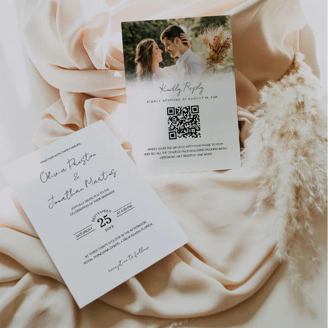 Invitación Código QR simple minimalista RSVP Boda Foto | Zazzle.es