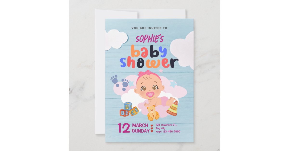 Invitación colorida de Baby Shower azul y rosa | Zazzle.es