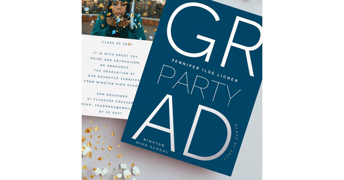 Invitación Con Relieve Metalizado Clase FIESTA NAVY AZUL GRAD de 2023 ...